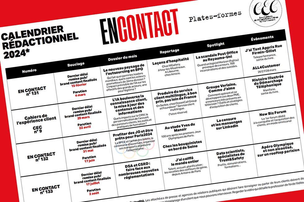 Le calendrier rédactionnel 2024 est en ligne : BPO, Trust&Safety, CRM ...